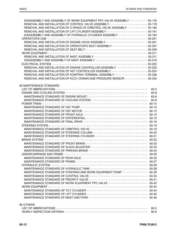 Service manual Komatsu FH60-2, FH70-2, FH80-2 51001 & Up | SM166 ...