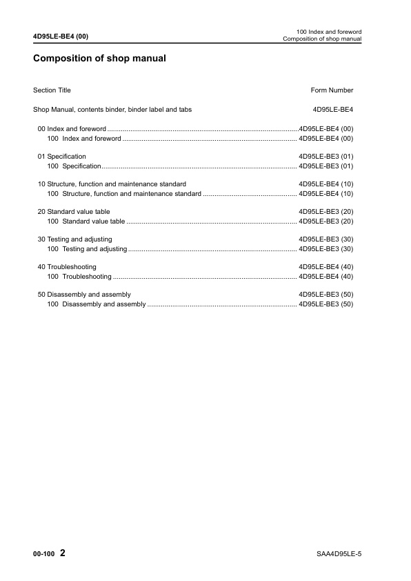 Service manual Komatsu SAA4D95LE-5, S4D95LE-3 Diesel Engine | 4D95LE-BE4