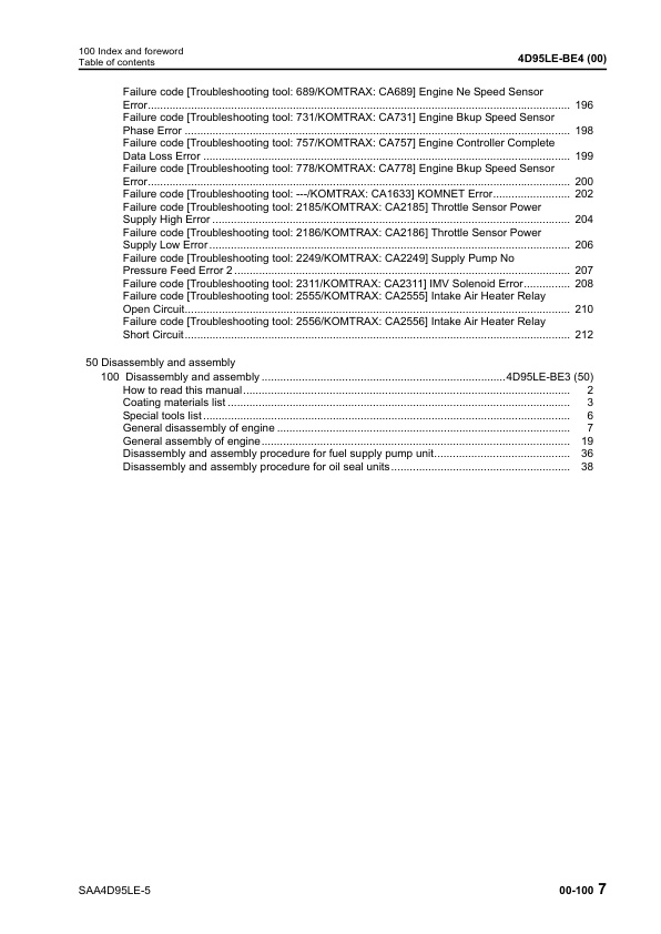 Service manual Komatsu SAA4D95LE-5, S4D95LE-3 Diesel Engine | 4D95LE-BE4