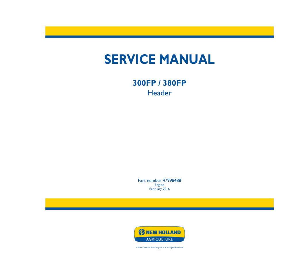 Service manual New Holland 300FP, 380FP Header | 47998488