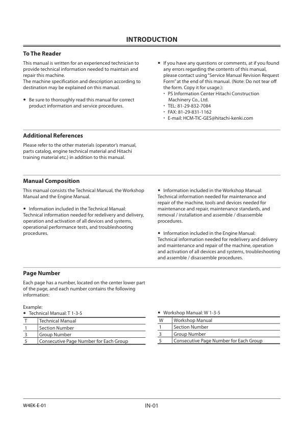 Service manual Hitachi ZW30, ZW40, ZW50 Wheel Loader | W4EK-E-01
