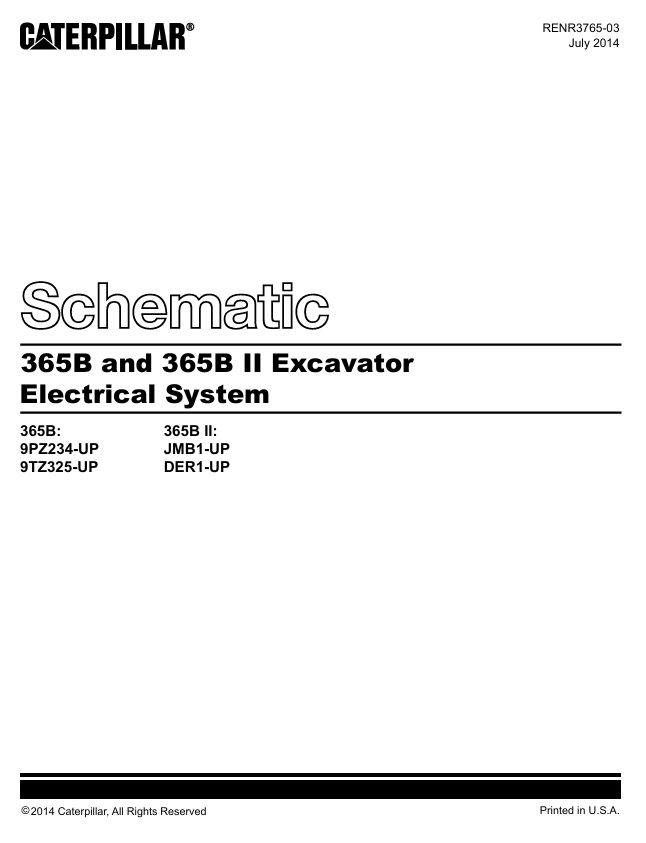 Schematic Caterpillar 365B & 365B II Excavator | RENR3765-03