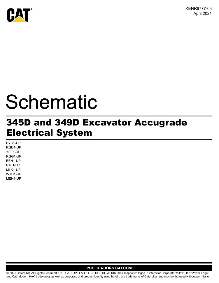Schematic Caterpillar 345D & 349D Excavator Accugrade | KENR6777-03